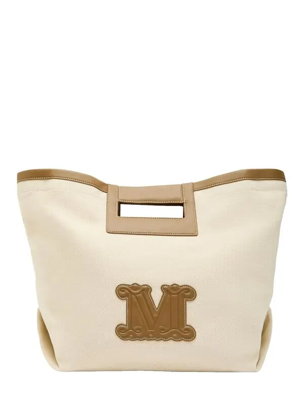 Max Mara Logo-appliquéd Canvas Tote - Camel