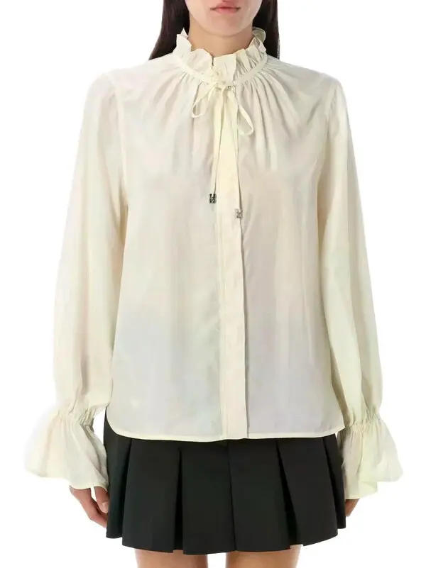 GANNI Ruffled Tie Shirt - Neutrals