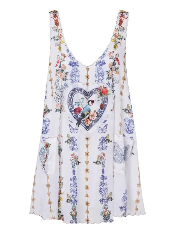 Camilla Printed Cotton Minidress - White