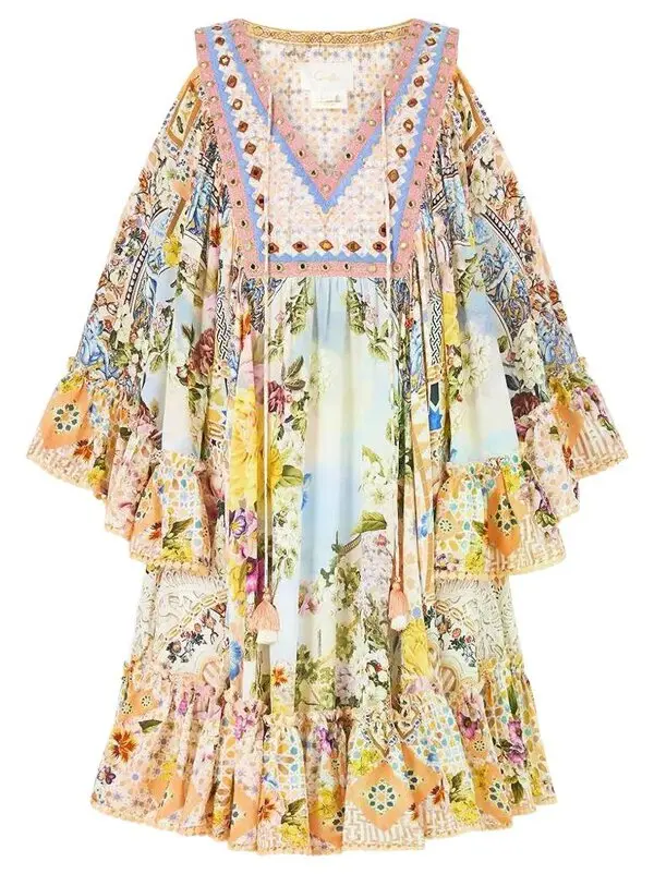 Camilla The Architects Of Alcázar Ruffled Mini Dress - Neutrals