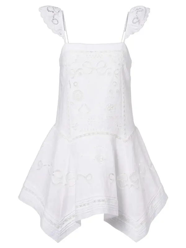 SELF-PORTRAIT Embroidered Linen And Cotton Poplin Minidress - White