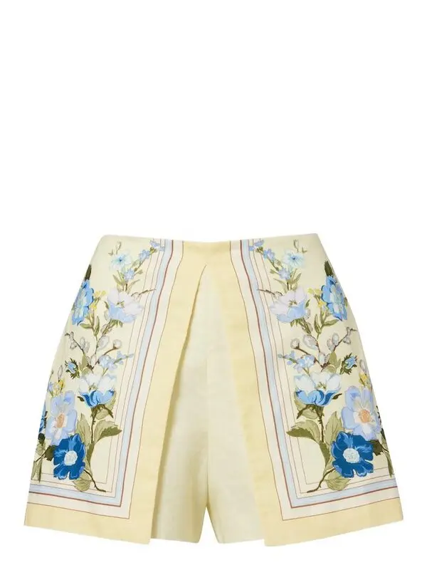 SELF-PORTRAIT Floral Linen And Cotton Shorts - Yellow