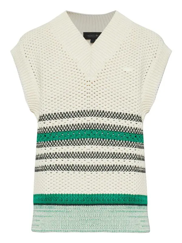 Lacoste Striped Logo Vest - Cream