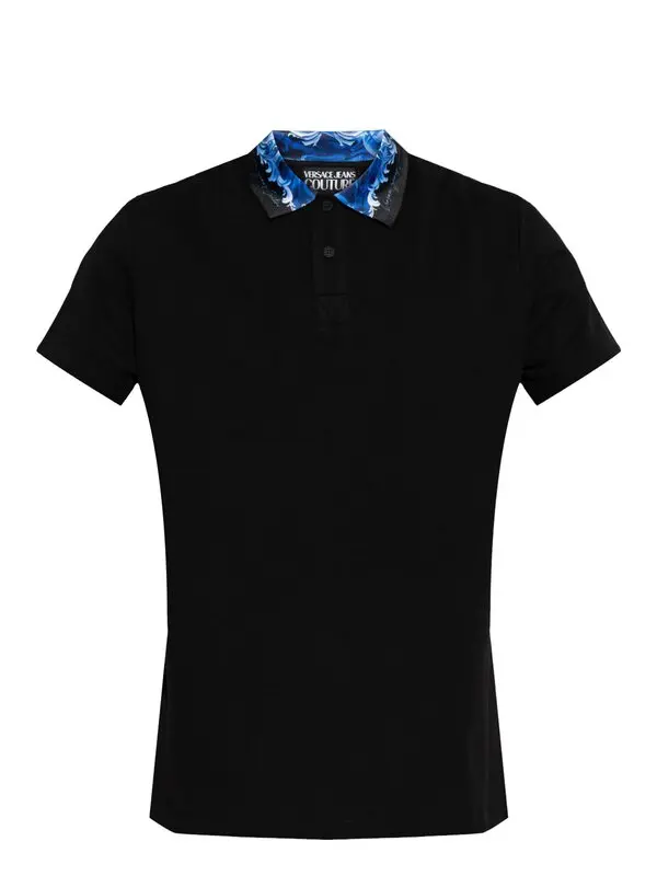 Versace Polo Shirt With 'barocco' Pattern On The Collar - Black
