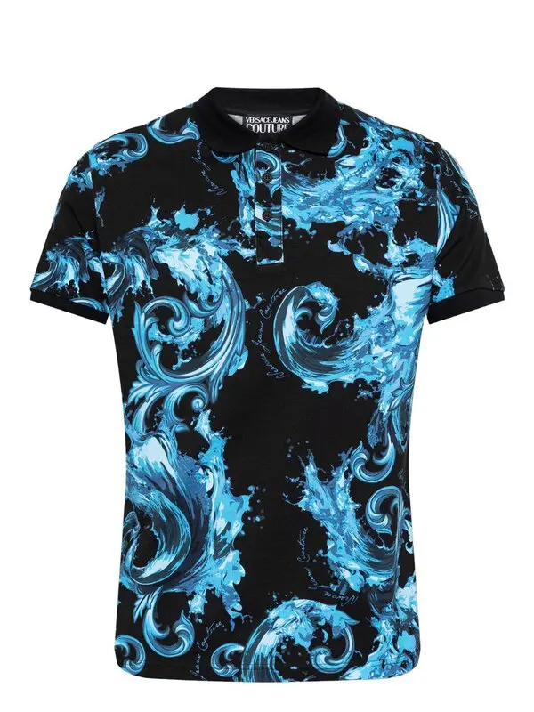 Versace Polo Shirt With "barocco" Print - Black