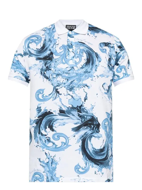 Versace Polo Shirt With 'barocco' Print - Blue