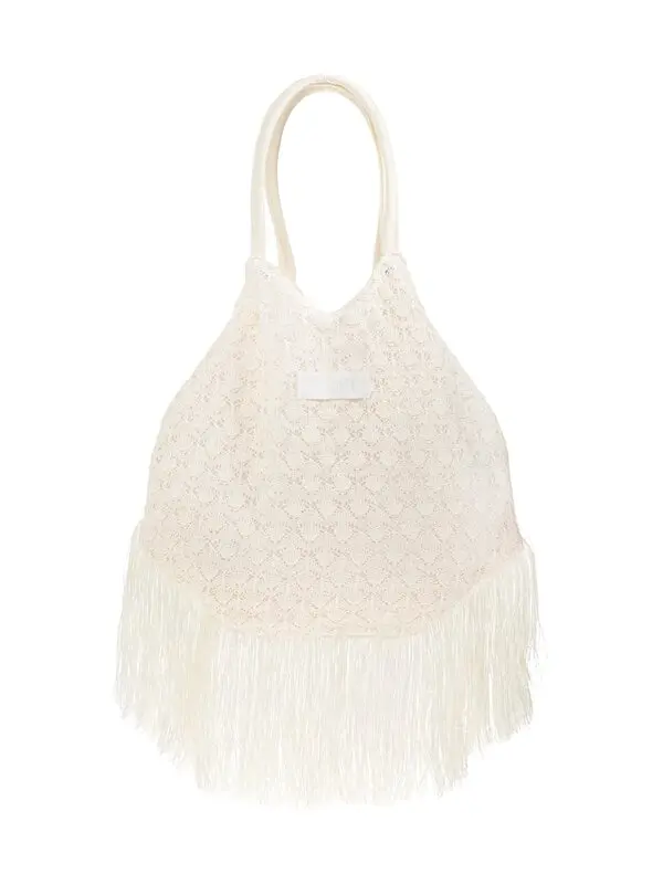 AKEP Logo Shopper Bag With Fringe - Cream