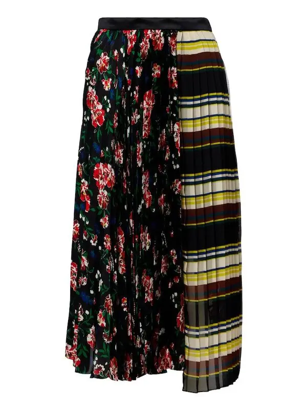 Sacai Printed Plissé Midi Skirt - Multicoloured