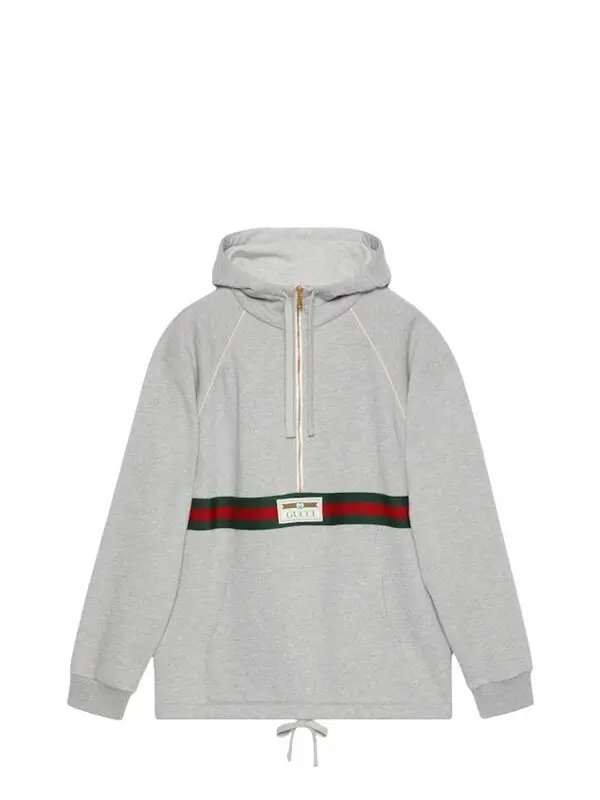 Gucci Web Stripe Vintage Logo Half-zip Hoodie - Grey