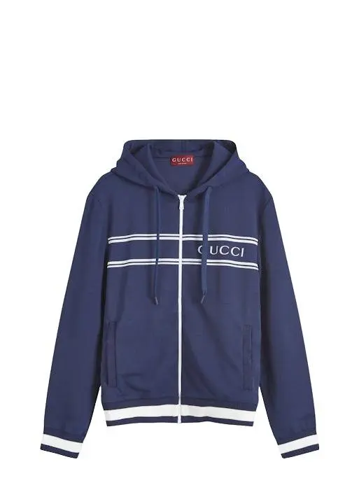 Gucci Logo-print Zip-up Hoodie - Navy Blue