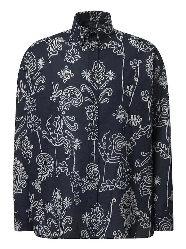 Giorgio Armani Printed Cotton Seersucker Shirt - Blue