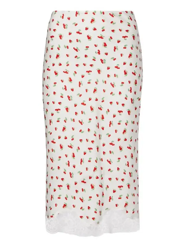 Posse Fae Lace-trimmed Printed Midi Skirt - White
