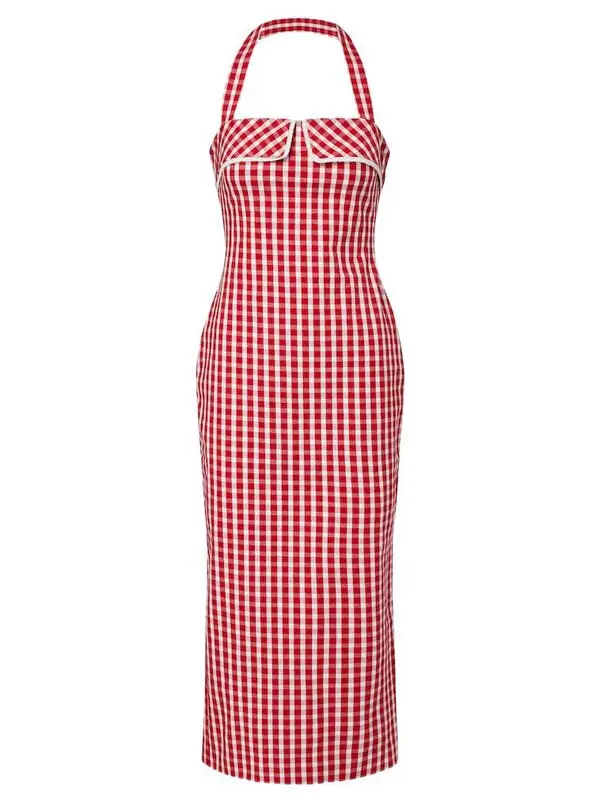 Posse Ebony Gingham Lace-trimmed Midi Dress - Red