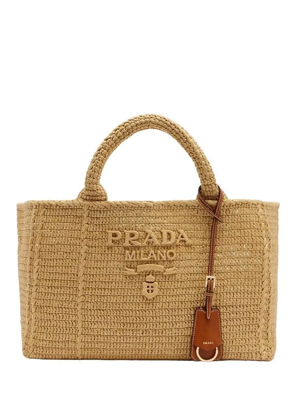 Prada Medium Raffia-effect Shopper - Beige