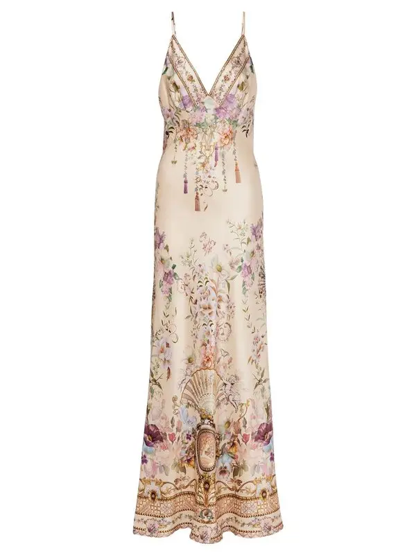 Camilla Embellished Floral Silk Slip Dress - Multicoloured