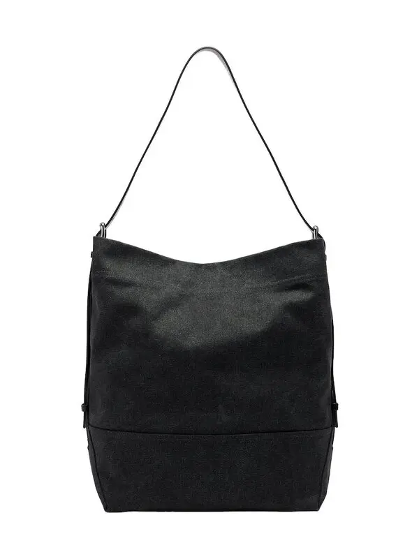 LEMAIRE Belted Leather-trimmed Canvas Tote - Black