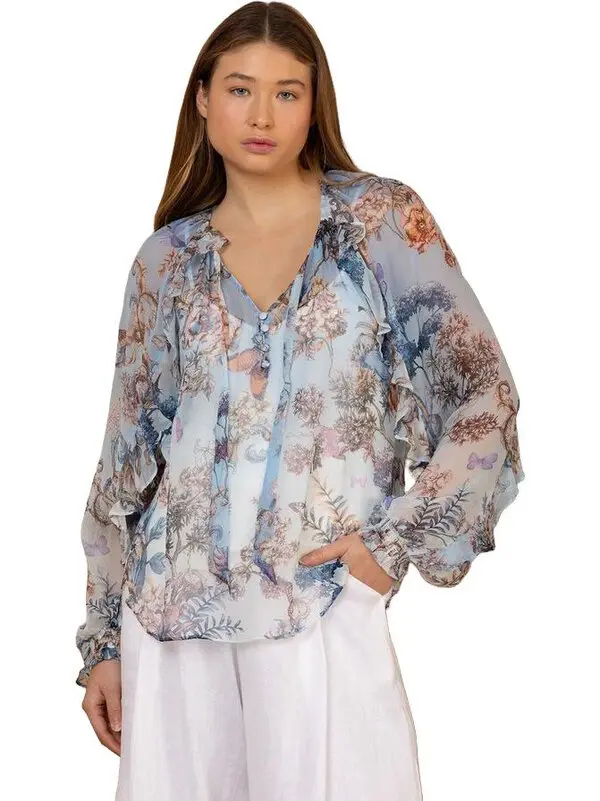 Hale Bob Rin Silk Georgette Top - Blue