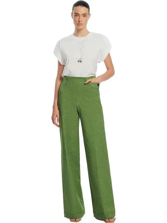 Lela Rose Stretch Denim Pant - Green / Yellow