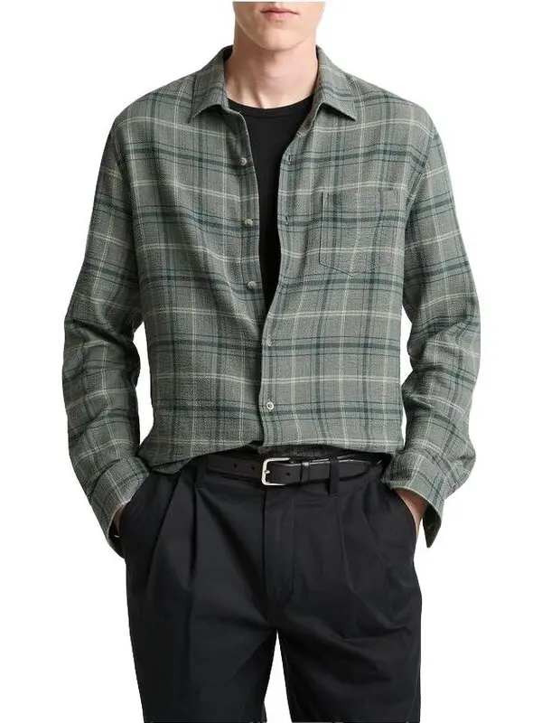 Vince Catskill Plaid Cotton Shirt - Natural
