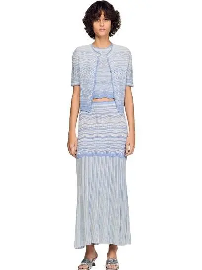 Sandro Maxi Decorative Knit Flared Skirt - Blue