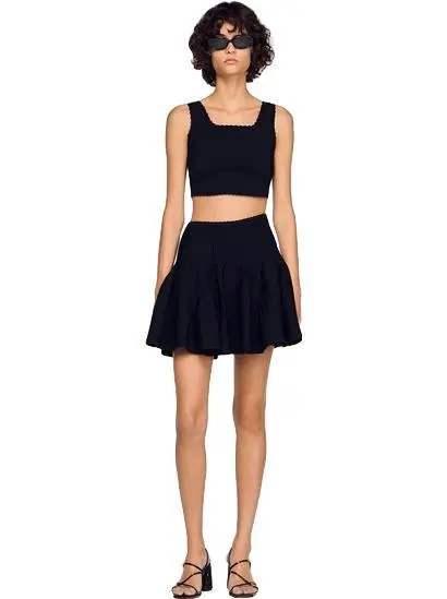 Sandro Mini Knit Skater Skirt - Black