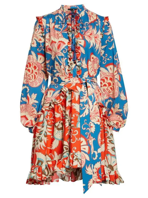 Etro Printed Long Sleeve Stretch Cotton Dress - Print On Pale Blue Base