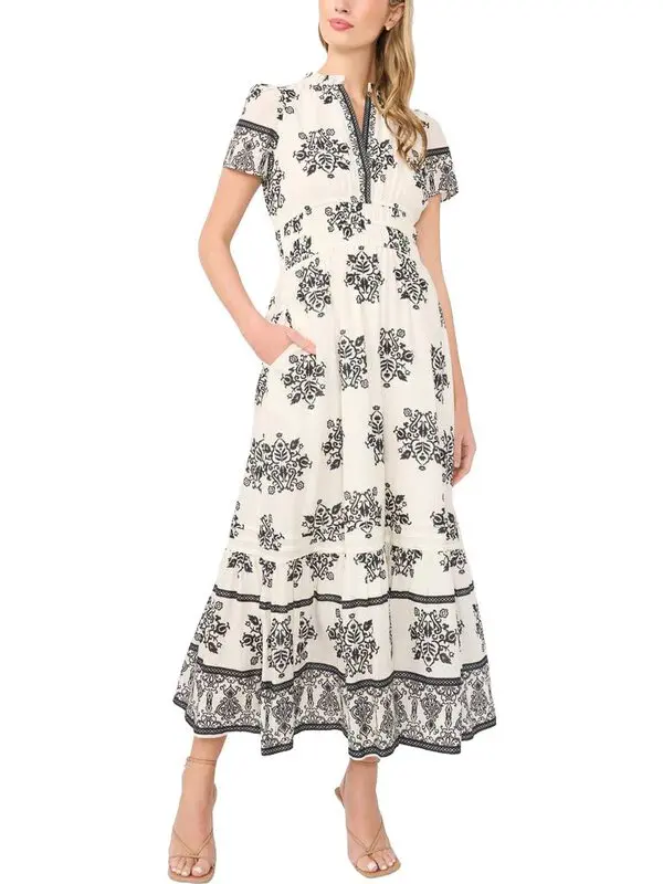 CECE DUPRAZ Printed Tiered Maxi Dress - New Ivory