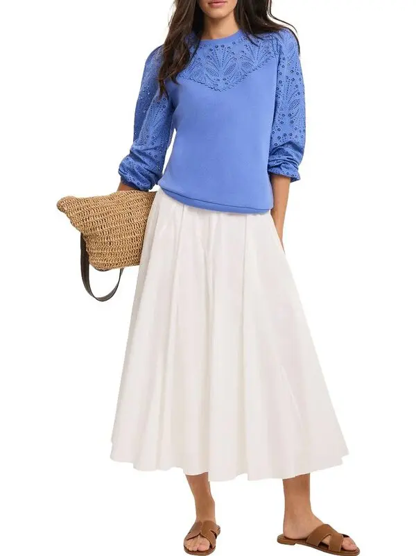 Mint Velvet Cotton Blend Broderie Sweatshirt - Blue