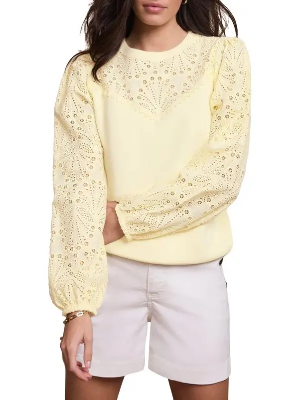 Mint Velvet Cotton Blend Broderie Sweatshirt - Yellow