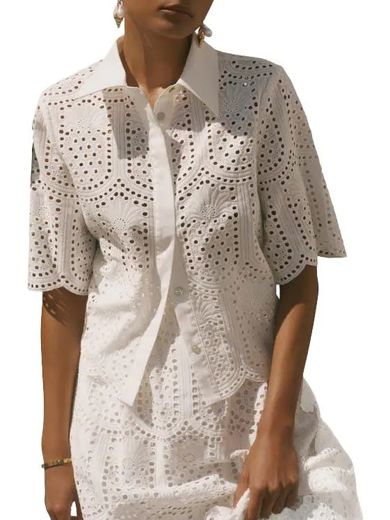 Mint Velvet Cotton Broderie Shirt - Ivory
