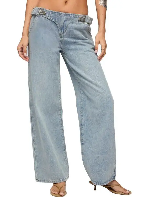 EDIKTED Buckled Wide Leg Jeans - Light-blue-washed
