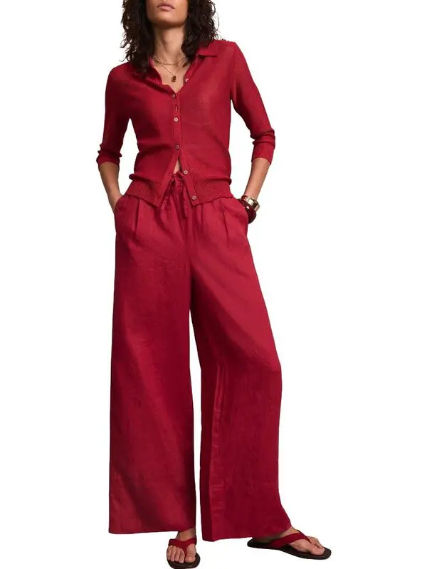 Mint Velvet Linen Wide Leg Trousers - Red
