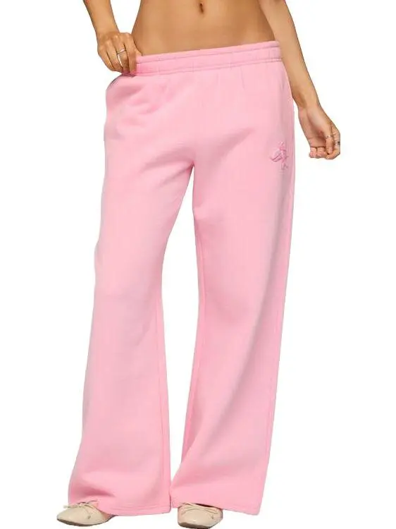EDIKTED Embroidered Wide Leg Sweatpants - Pink