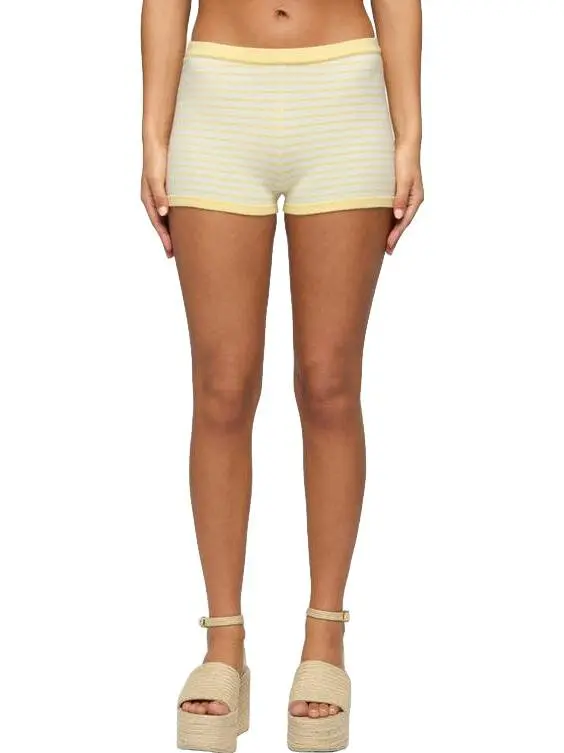 EDIKTED Stripe Knit Shorts - Yellow-and-white
