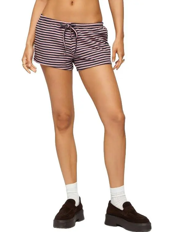 EDIKTED Striped Drawstring Shorts - Navy-and-pink