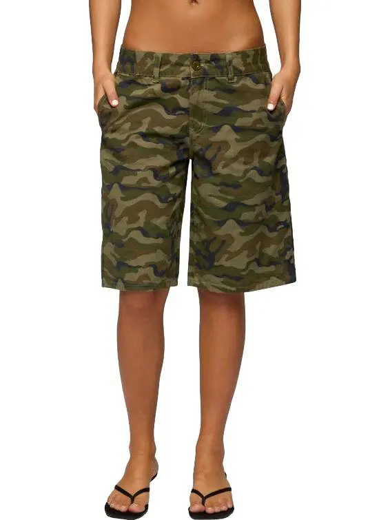 EDIKTED Camo Print Bermuda Denim Shorts - Olive