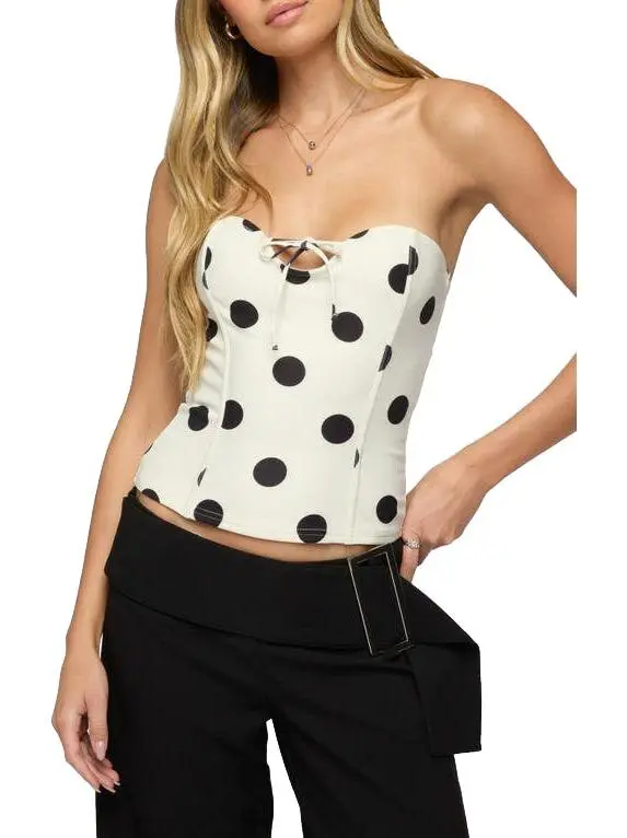EDIKTED Polka Dot Strapless Corset Top - Ivory-and-black