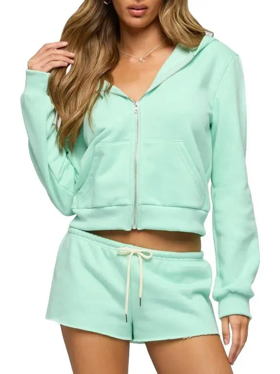 EDIKTED Lynette Zip Crop Hoodie - Aqua