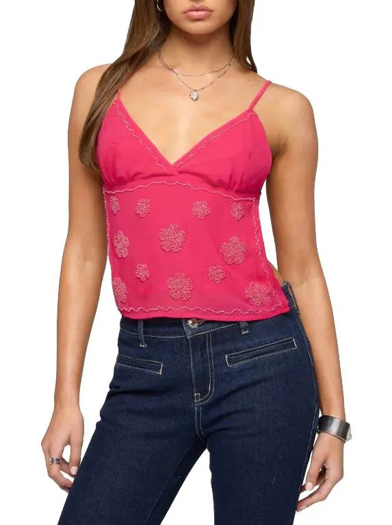 EDIKTED Beaded Open Back Camisole - Fuchsia