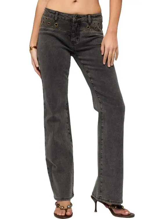 EDIKTED Grommet Straight Leg Jeans - Black-washed