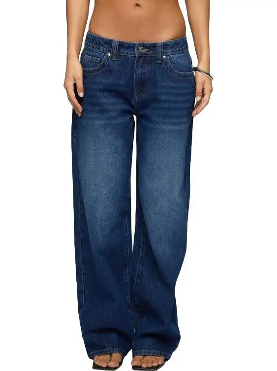 EDIKTED Rivka Low Rise Wide Leg Jeans - Dark-blue-washed