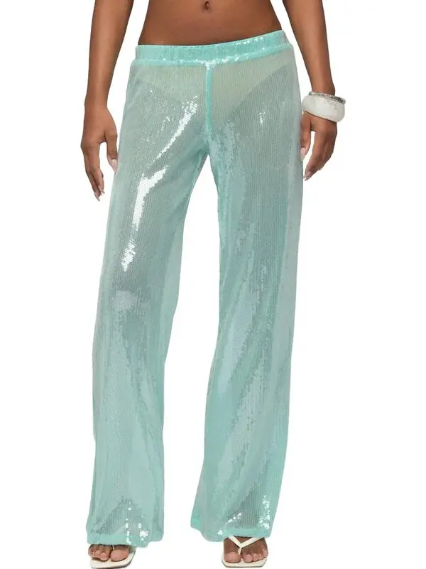EDIKTED Sequin Wide Leg Pants - Aqua