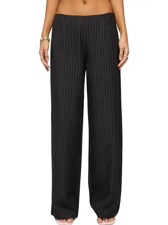 EDIKTED Pinstripe Wide Leg Pants - Black