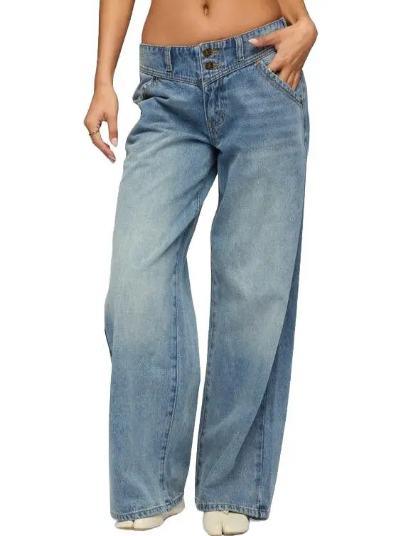 EDIKTED Meredith Wide Leg Jeans - Light-blue