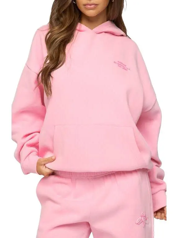 EDIKTED Keychain Graphic Hoodie - Pink