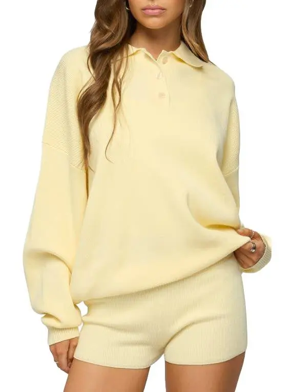 EDIKTED Lorie Oversized Polo Sweater - Yellow