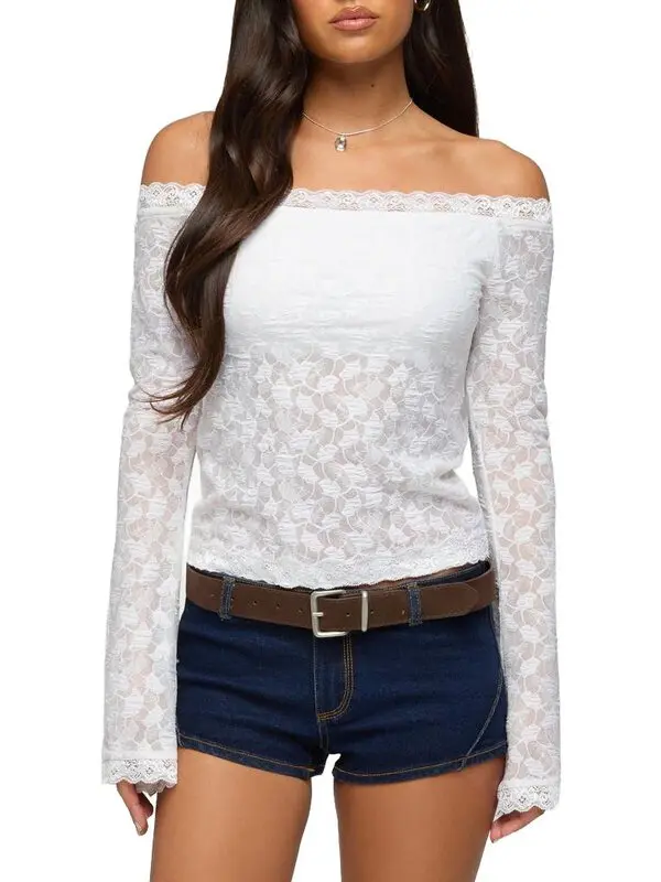 EDIKTED Off-the-shoulder Lace Top - White