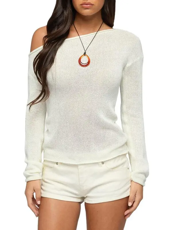 EDIKTED One-shoulder Open Stitch Sweater - Cream