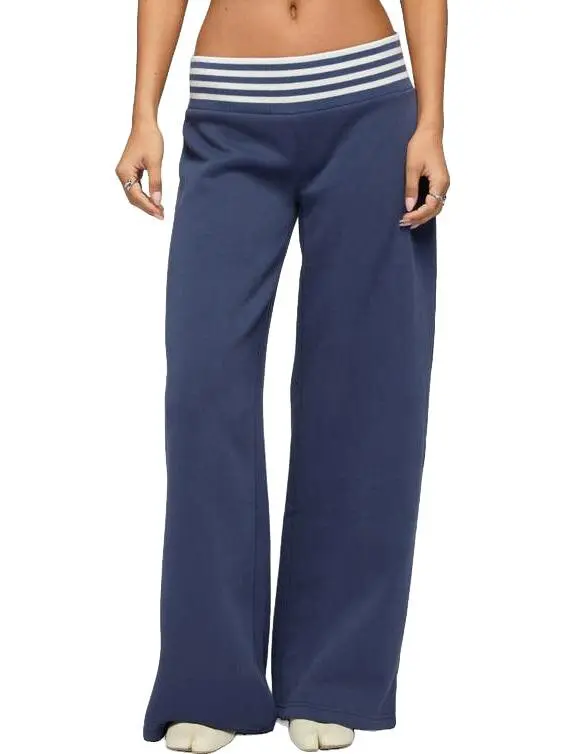 EDIKTED Eloura Stripe Waist Low Rise Sweatpants - Navy
