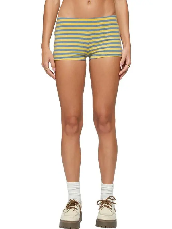 EDIKTED Isara Stripe Stretch Cotton Shorts - Blue-and-yellow